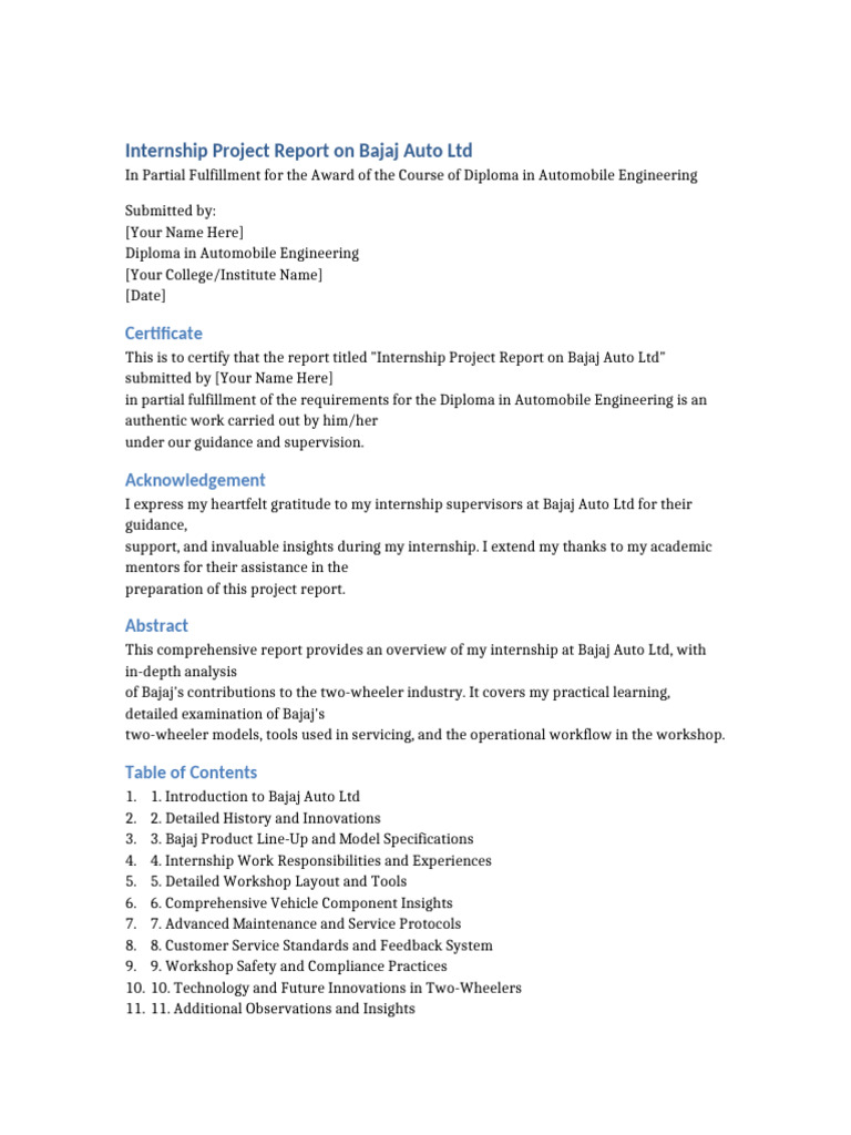 Expanded Internship Project Bajaj Auto | PDF | Internship | Job Hunting