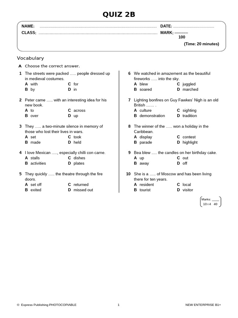 05 ENTERPRISE B1+ NEW Quiz 2 | PDF