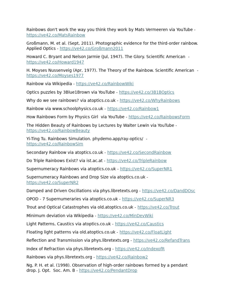 Rainbows References For Study | PDF | Rainbow | Optics