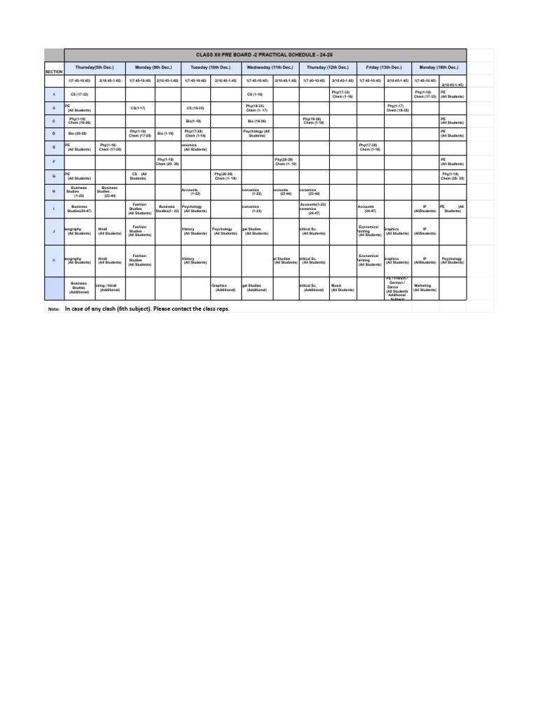 Revised Pre Board - Practical Schedule'24-1 | PDF