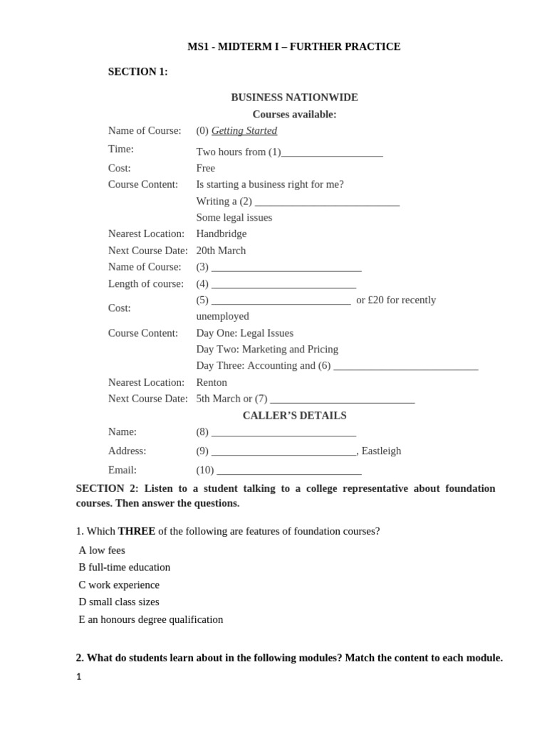 MS1 - Midterm Extra Practice | PDF