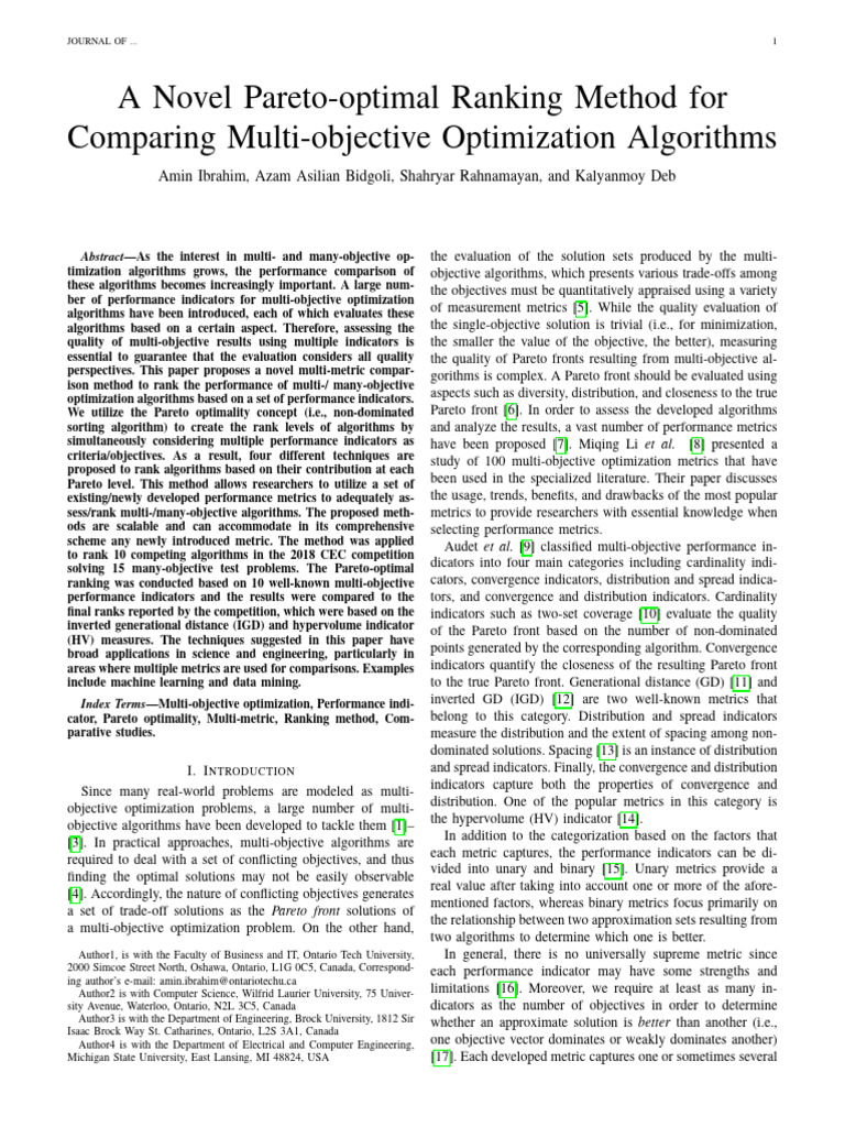 A Novel Pareto-Optimal Ranking Method For Comparing Multi-Objective ... A Novel Pareto-Optimal Ranking Method For Comparing Multi-Objective ...