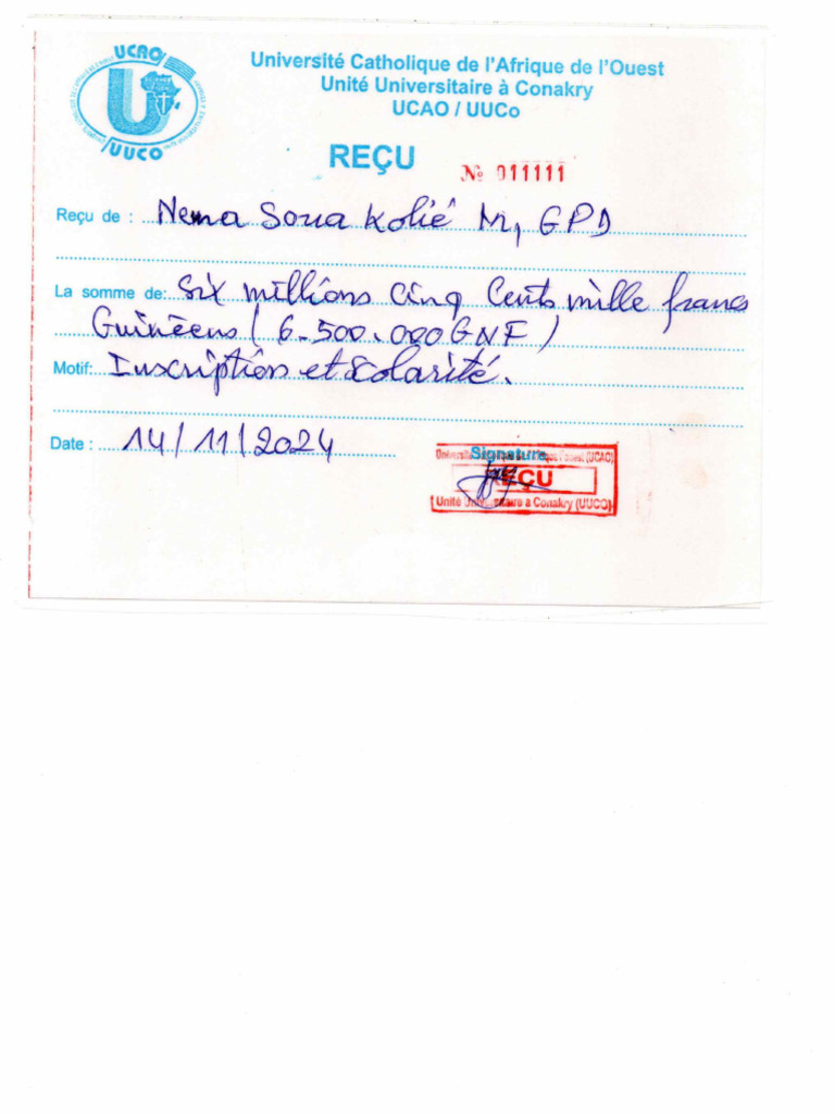 Reçu D'inscription Master 1 GPD | PDF