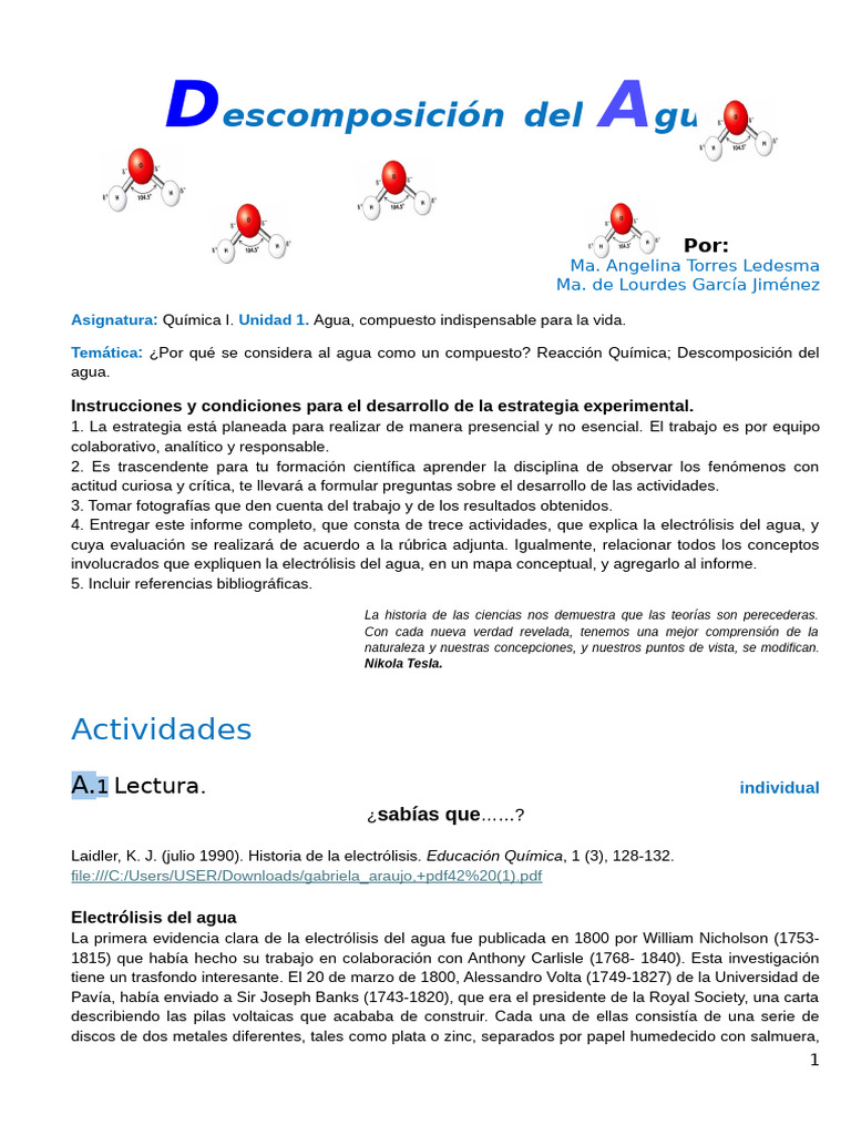 Protocolo 1.0 Descomposición H2O Studian-1 | PDF | Química | Electrólito
