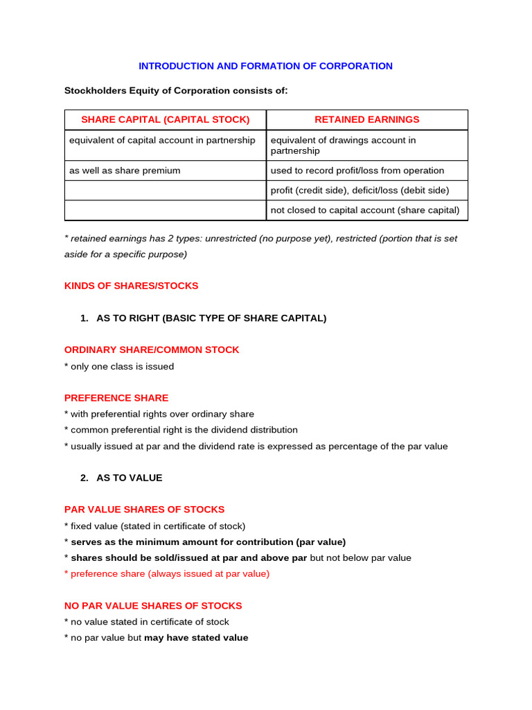 Corporation Notes | PDF | Stocks | Treasury Stock