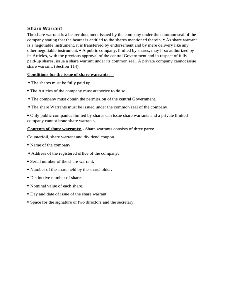 Share Warrant | PDF | Negotiable Instrument | Share (Finance)
