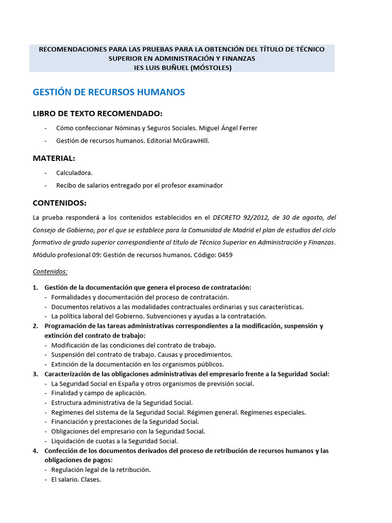 Recomendaciones Gestion Recursos Humanos Pruebas Libres 2024 | PDF | Gestión de recursos humanos ...