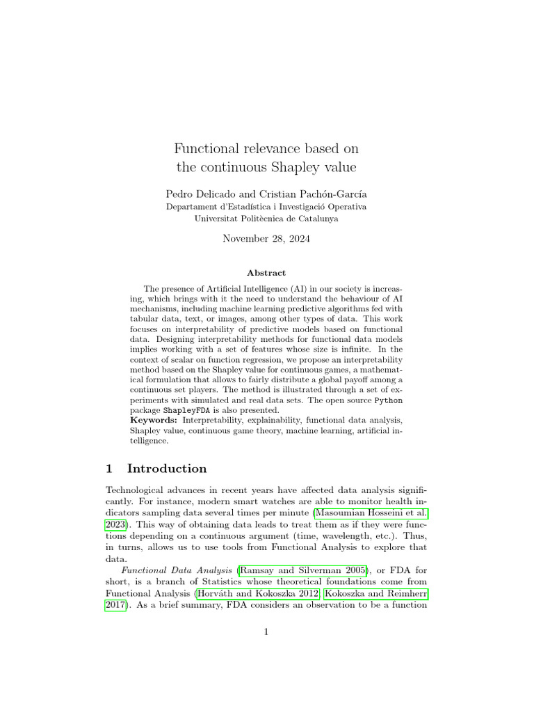 Functional Relevance Based On The Continuous Shapley Value | PDF ...