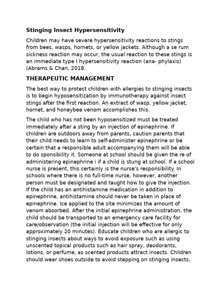 Stinging Insect Hypersensitivity | PDF