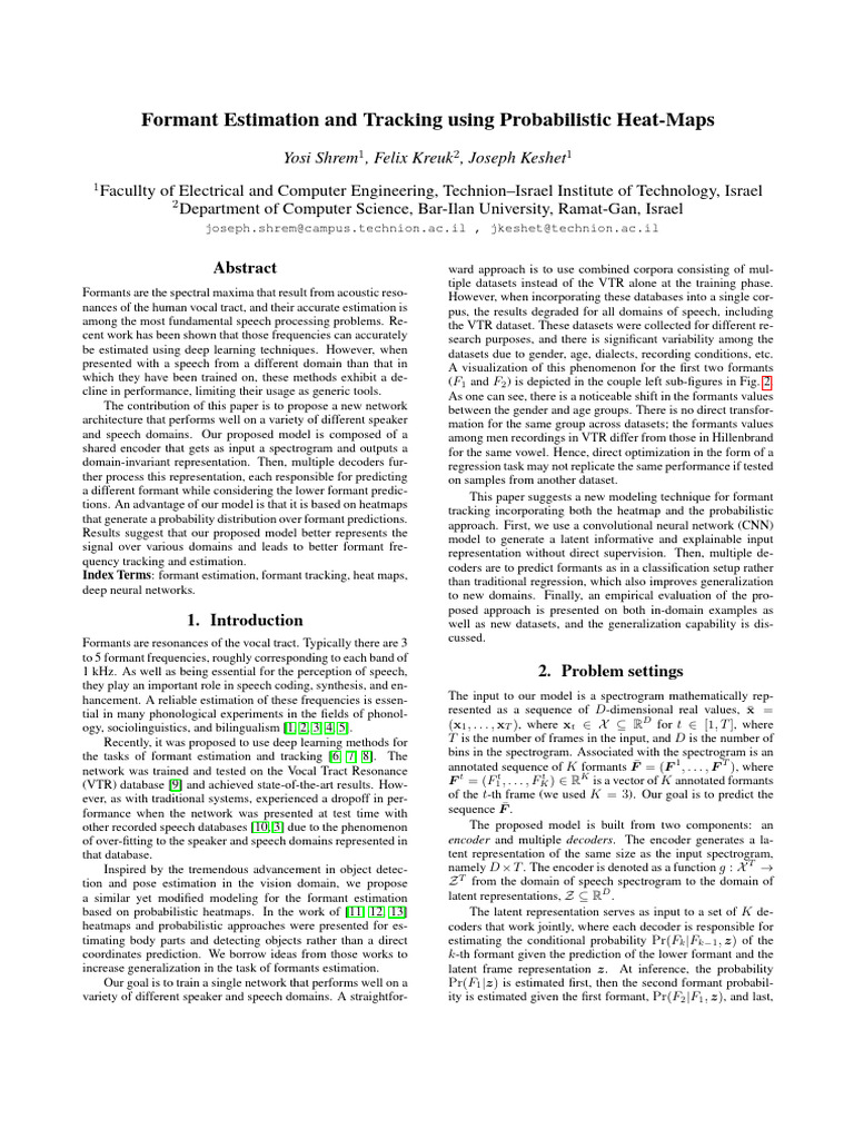Probabilistic Heat-Maps for Formant Tracking | PDF | Artificial Neural ...