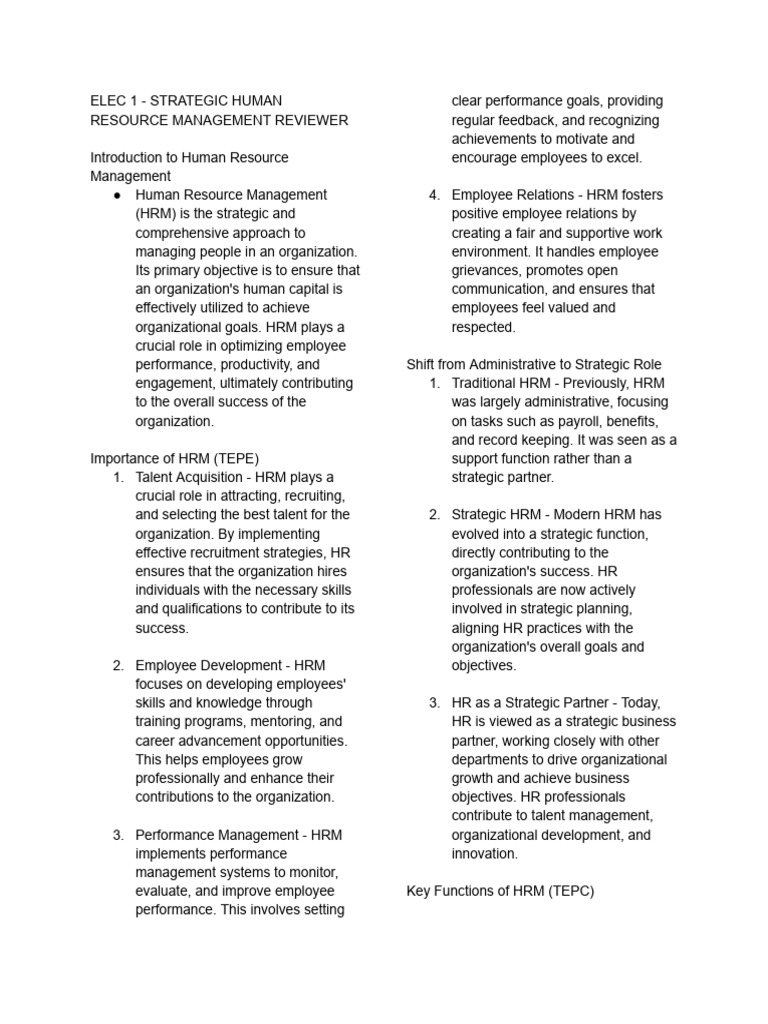 Elec 1 - Reviewer | PDF | Human Resource Management | Performance Appraisal