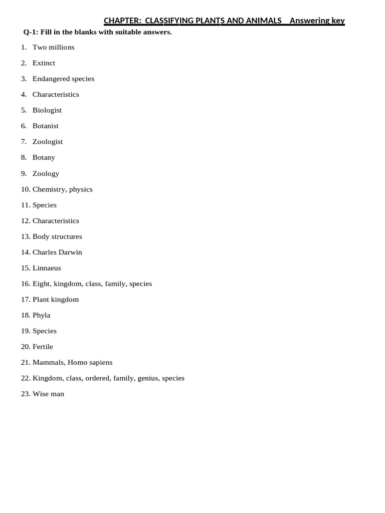 Science 1st Comprehensive Worksheet Class 7 Ans Key | PDF | Botany ...