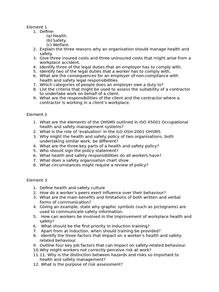 NG1 Questions RCC | PDF | Occupational Safety And Health | Risk
