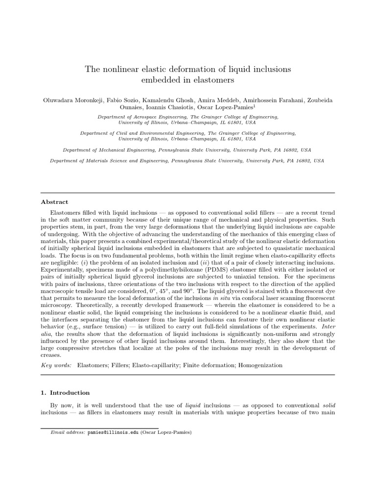 The Nonlinear Elastic Deformation of Liquid Inclus | PDF | Liquids | Elasticity (Physics)