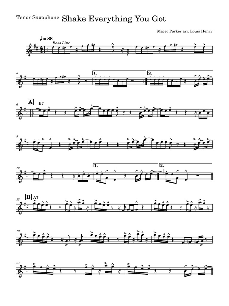 Shake Everything You Got-Tenor Saxophone | PDF | Saxophone | Woodwind ...