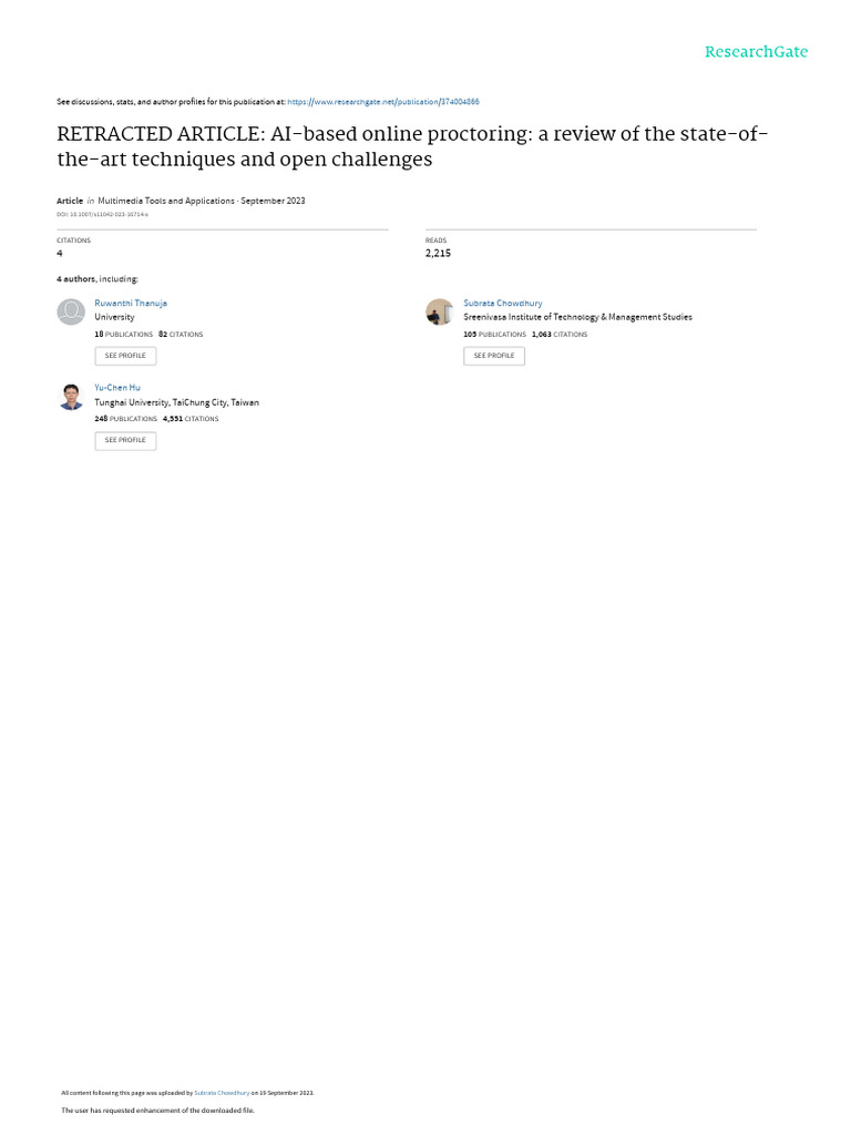 RETRACTED ARTICLE: AI-based Online Proctoring: A Review of The State-Of-The-Art Techniques and ...