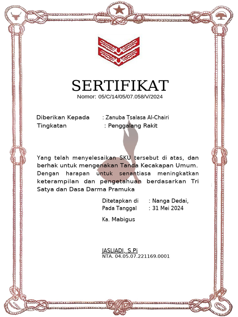 Sertifikat Penggalang Rakit | PDF