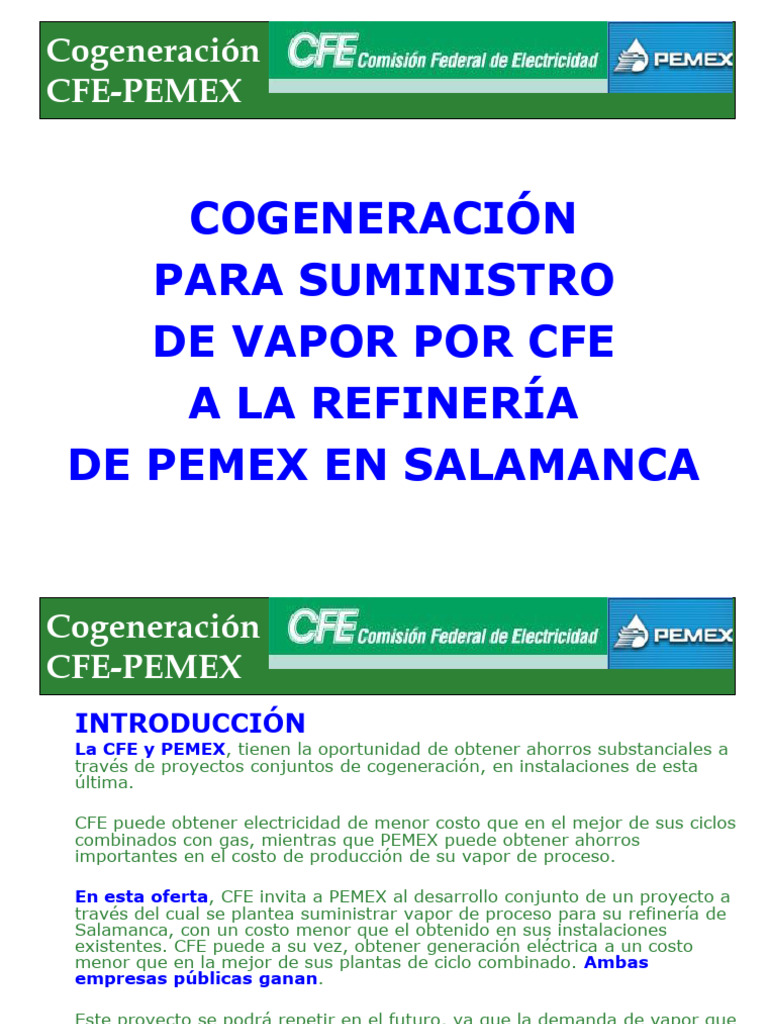 Cogeneracion Cfe-Pemex | PDF | Vapor | Cogeneración