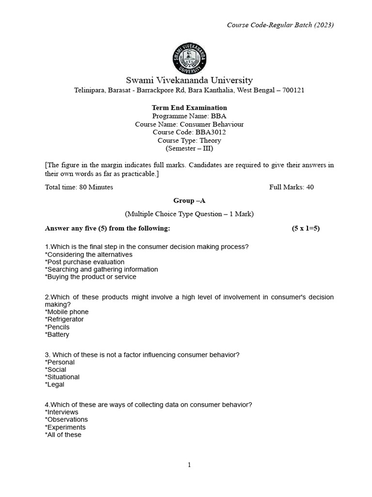BBA 3rd SEM Consumer Behaviour | PDF | Consumer Behaviour | Behavior