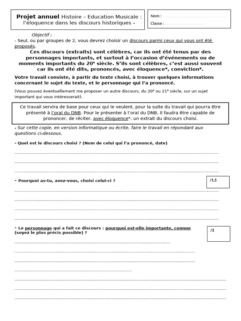 Projet Annuel Histoire Discours | PDF