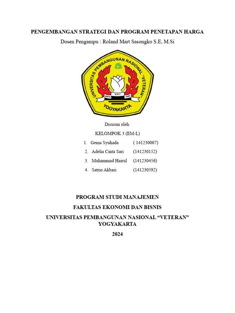 Manajemen Pemasaran, PENGEMBANGAN STRATEGI DAN PROGRAM PENETAPAN HARGA ...