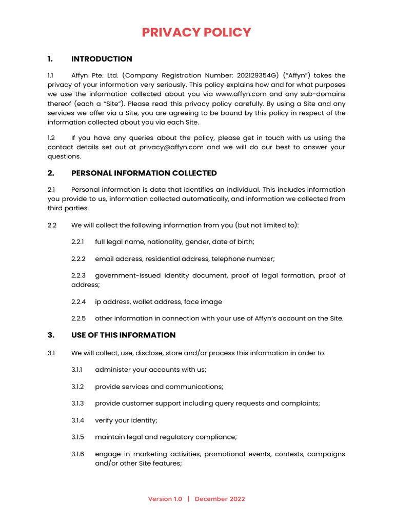 Affyn Privacy Policy v1 | PDF | Http Cookie | Computer Security