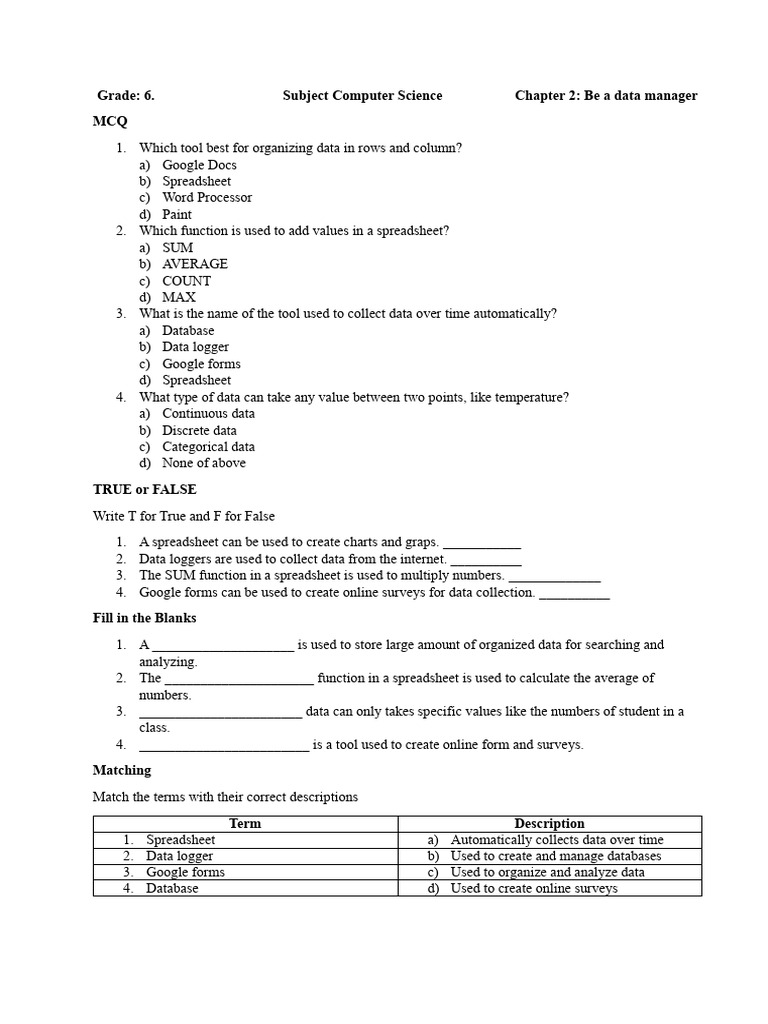Grade 6 CS CH2 - 3 | PDF | Spreadsheet | Data