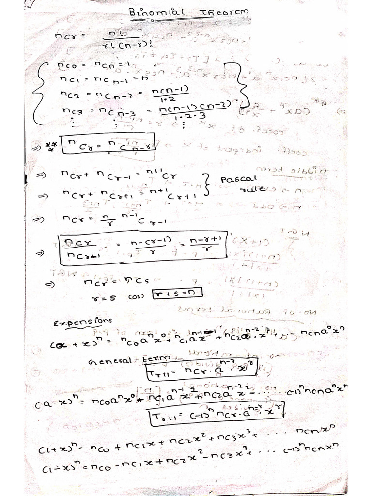Binomial Theorem Formula Sheet | PDF