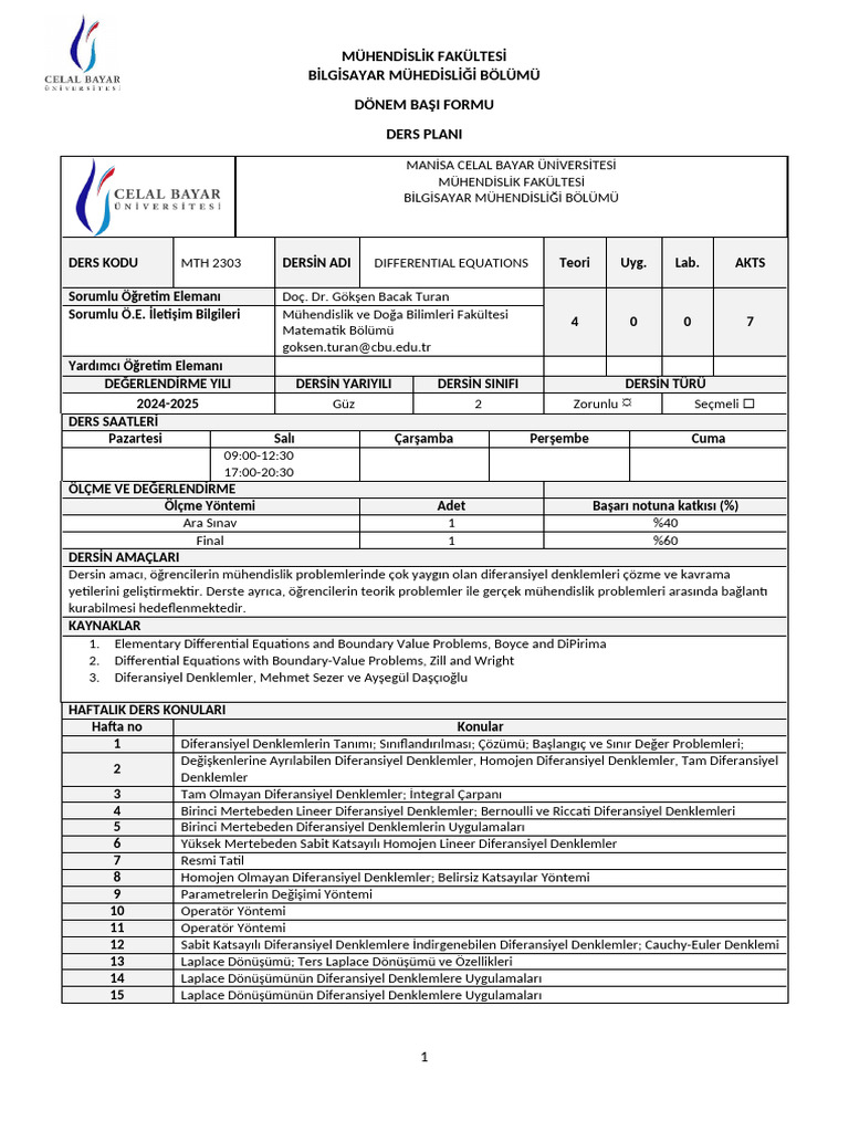 Dif. Eqn. - Syllabus | PDF