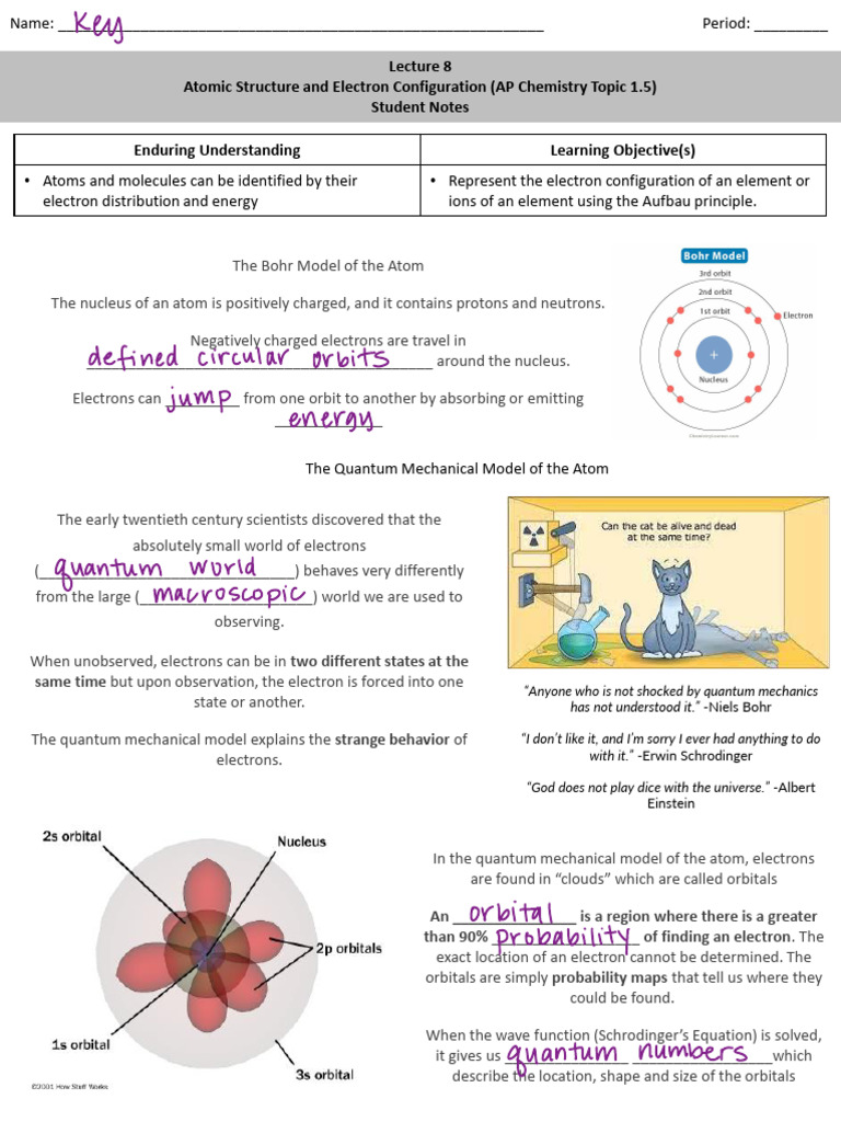 KEY Student Notes Lecture 8 Atomic Structure and Electron Configuration ...