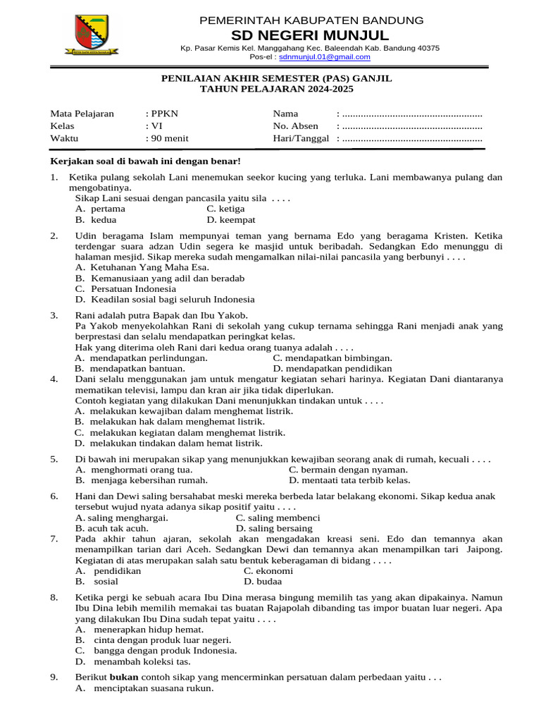 Pat PPKN KLS 6 SMSTR 1 2024 | PDF