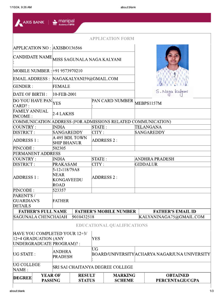 Axis Bank Application | PDF