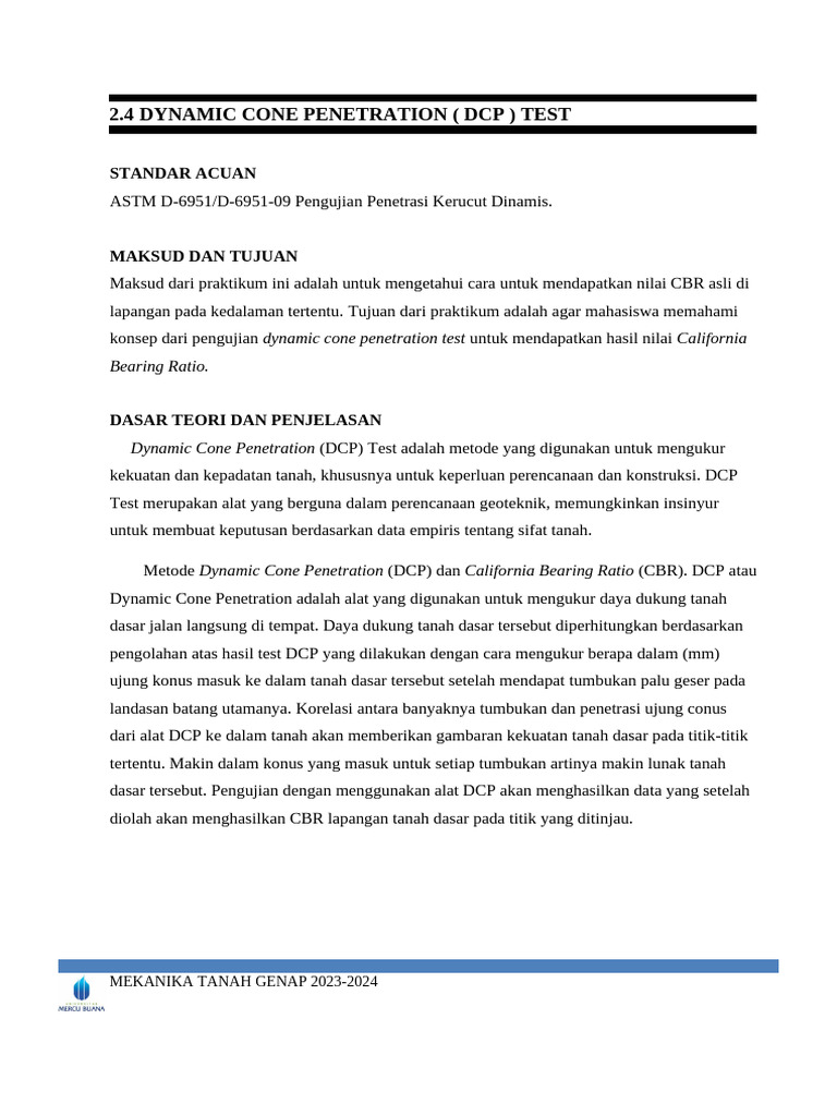 Pengujian DCP untuk CBR Tanah | PDF