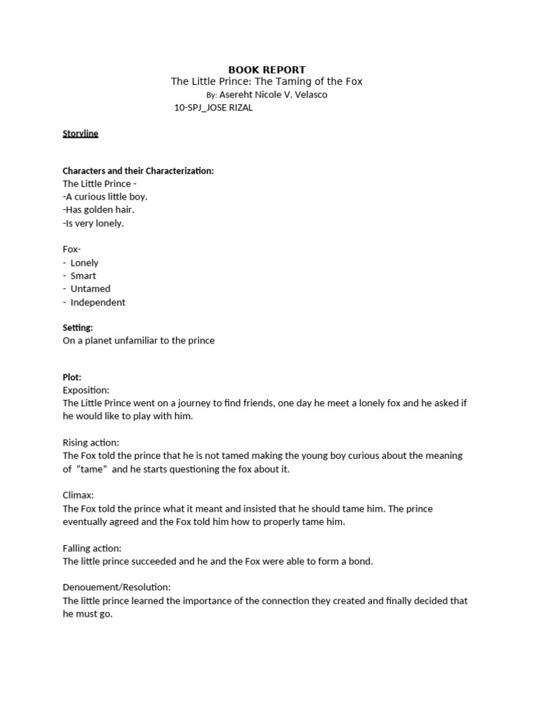 Book Report - Little Prince 1 | PDF