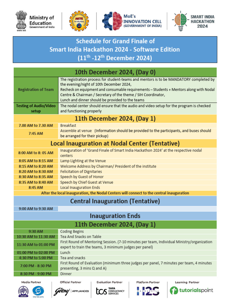 Final Schedule For SIH 2024 Software - 26 - 11 | PDF
