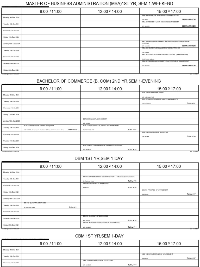 Final 1ST Semester 2024-2025 Examination Timetable | PDF | Science