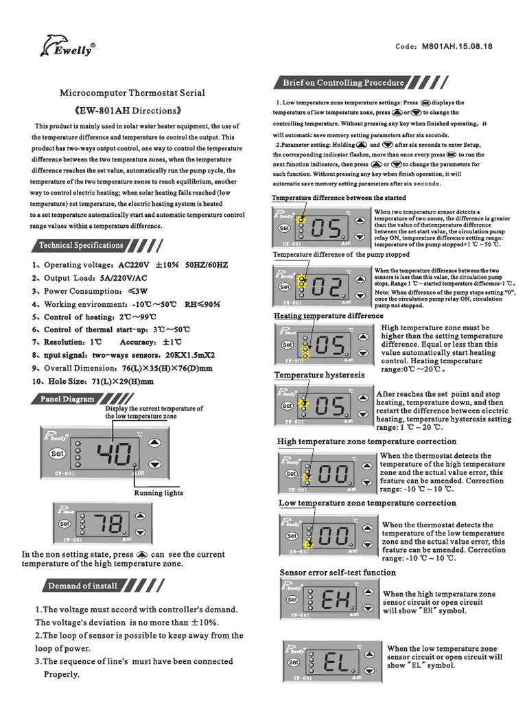 Ewelly Ew 801ah Manual 2 | PDF | Thermostat | Sensor