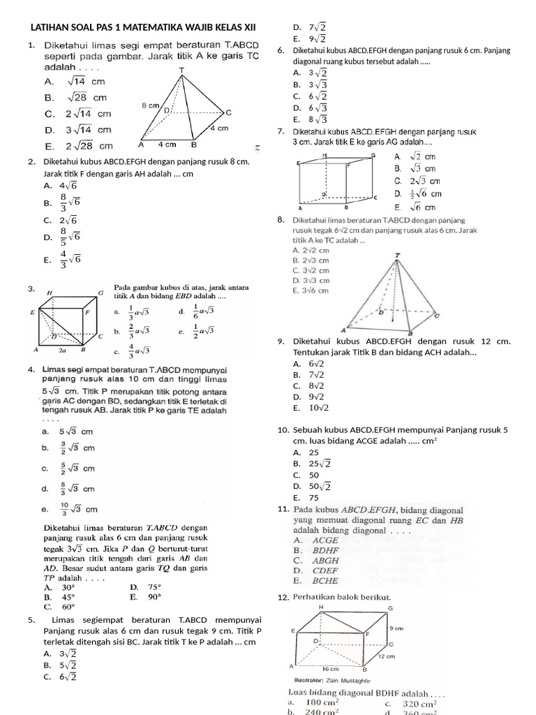 Latihan Soal Pas 1 Matematika Wajib Kelas Xii | PDF