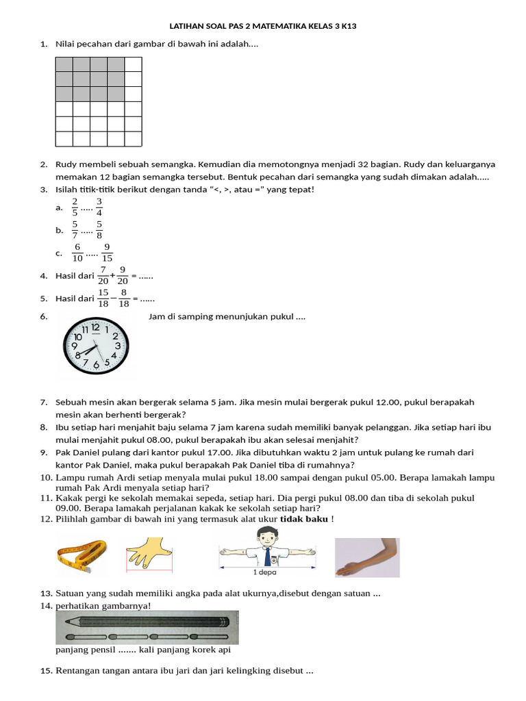 Latihan Soal Pas 2 Matematika Kelas 3 K13 | PDF