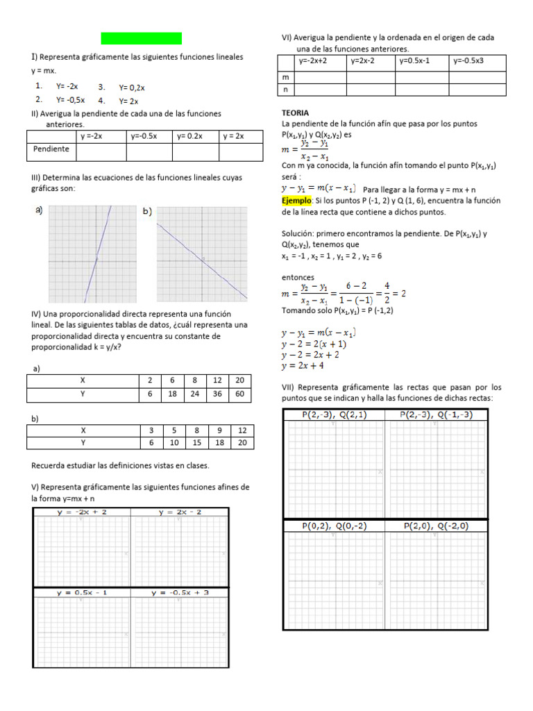 Actividad. Funcion Lineal | PDF | Pendiente | Análisis matemático