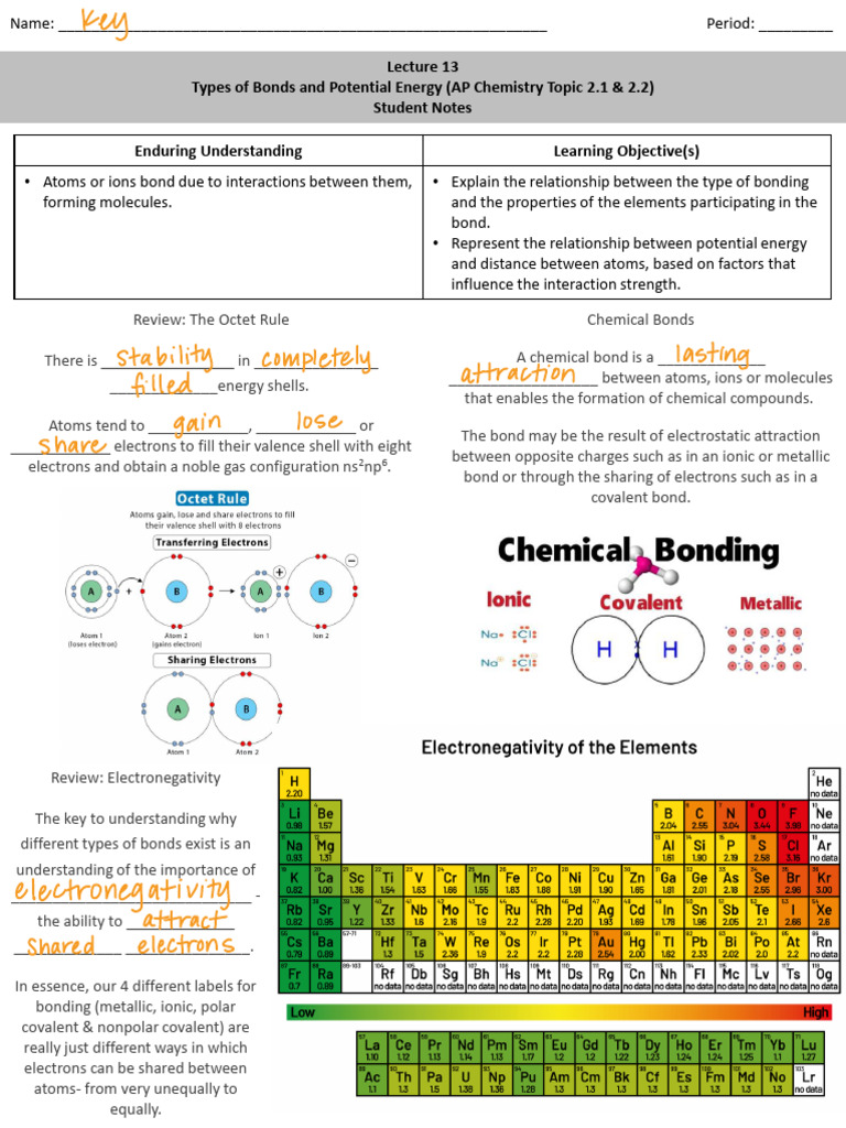 Types of Bonds and Potential Energy | PDF | Chemical Bond | Ionic Bonding
