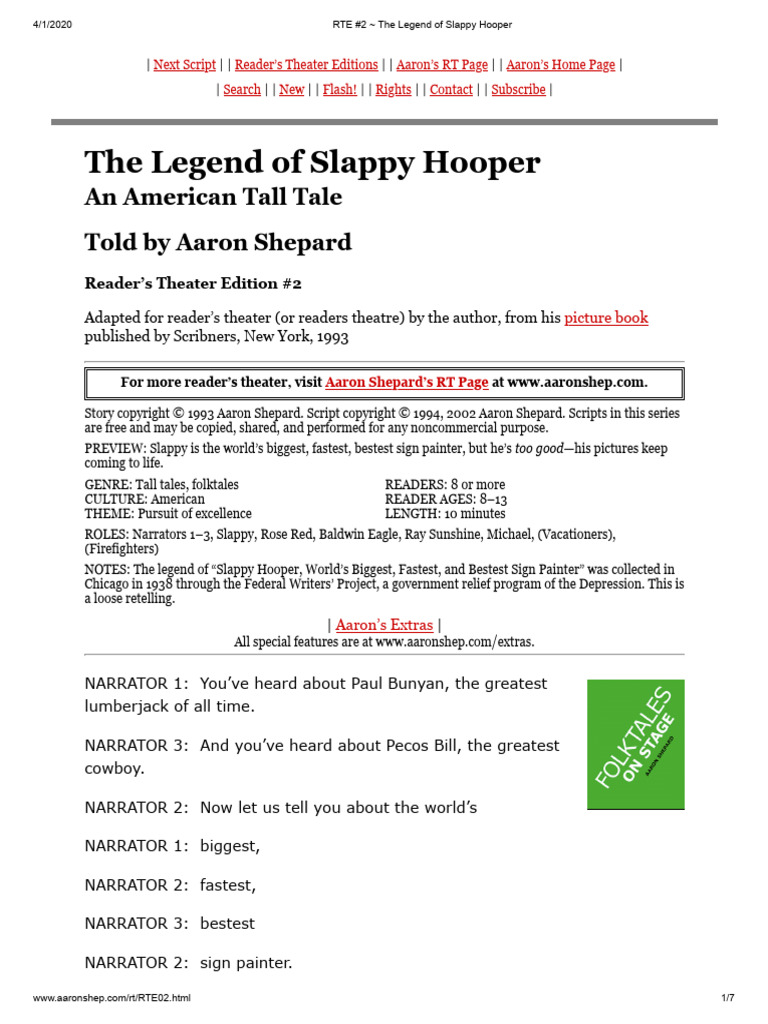 Readers Theater The Legend of Slappy Hooper | PDF