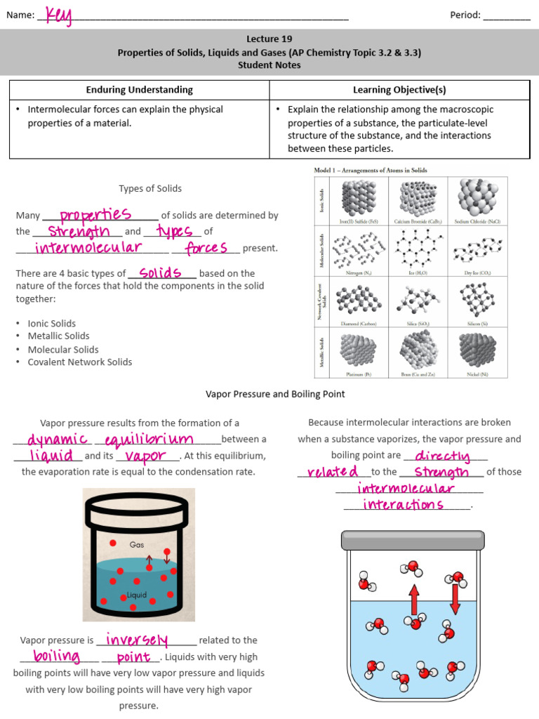 KEY Student Notes Lecture 19 Properties of Solids, Liquids and Gases ...