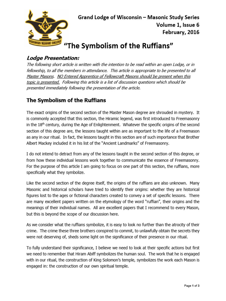 MSS The Ruffians February 2016 | PDF | Freemasonry | Masonic Lodge