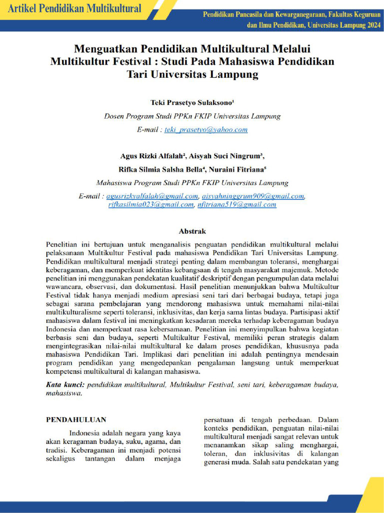 Menguatkan Pendidikan Multikultural Melalui Multikultur Festival | PDF