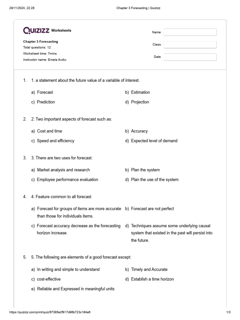 Chapter 3 Forecasting | PDF | Forecasting | Errors And Residuals