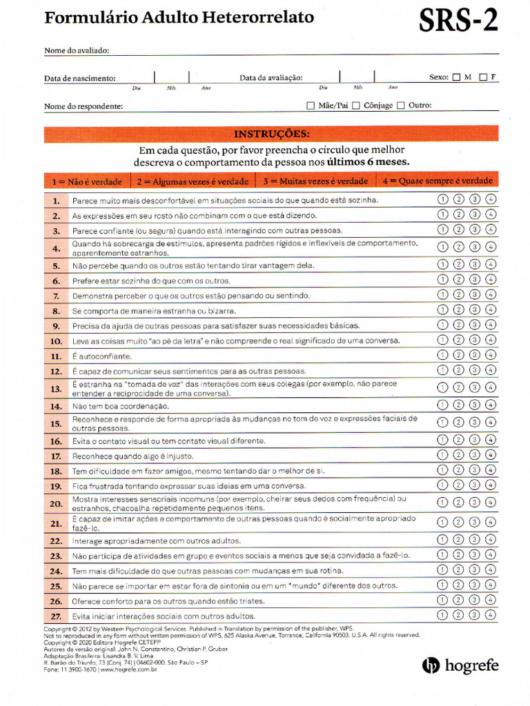SRS2 Adulto Heterorelato | PDF