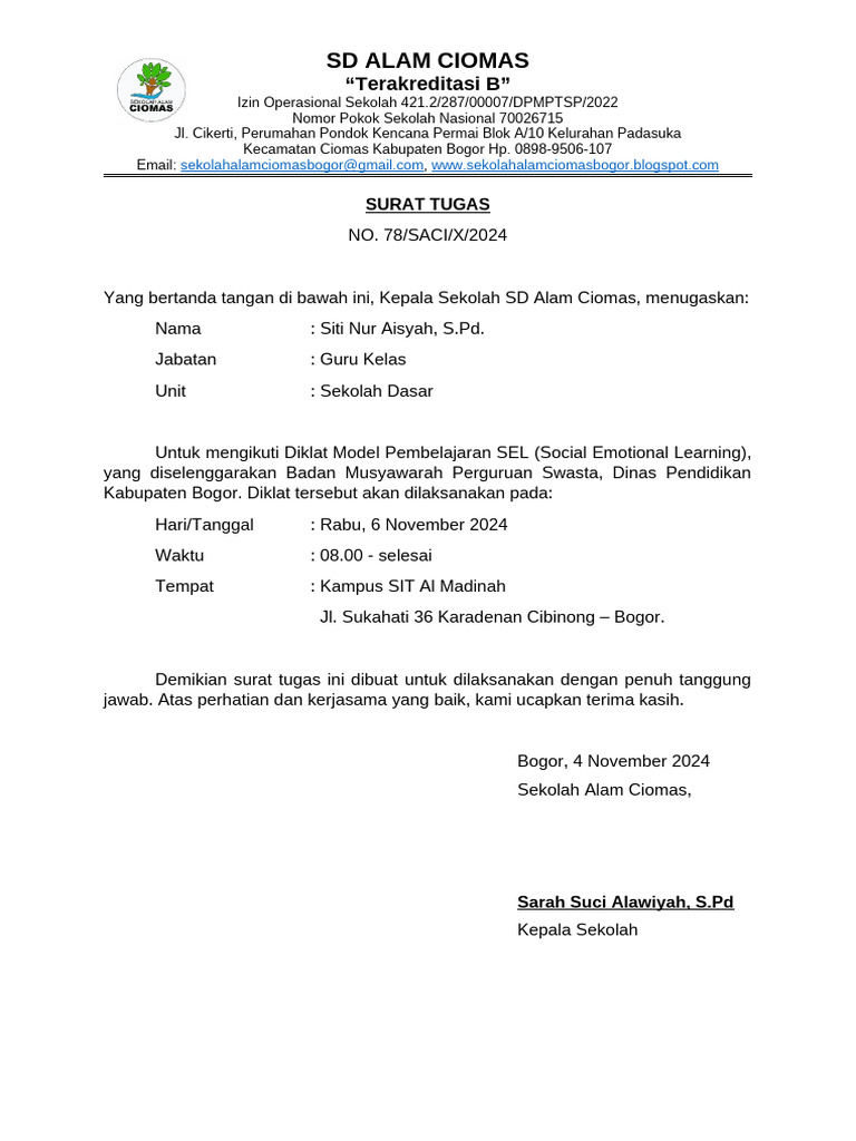 Surat Tugas Aisyah | PDF