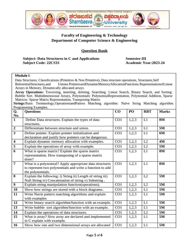 DSC Question Bank Format WITH PO | PDF | Queue (Abstract Data Type) | Matrix (Mathematics)