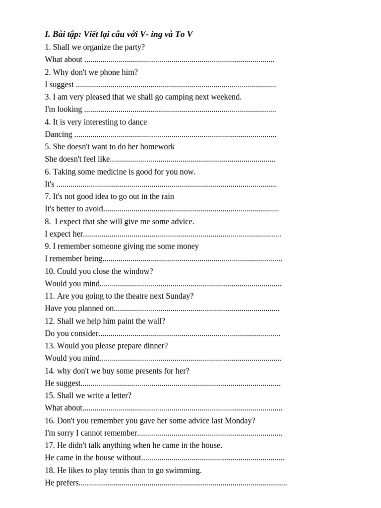 Exercise Ving-To V Too-Enough | PDF